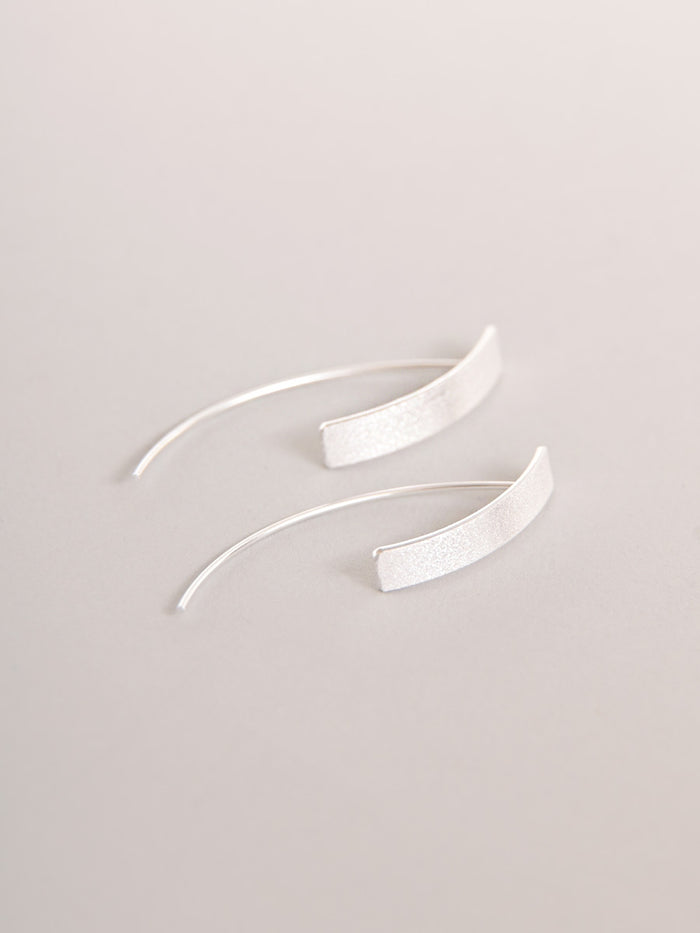 Sterling Silver Thread Through Curved Bar Earrings