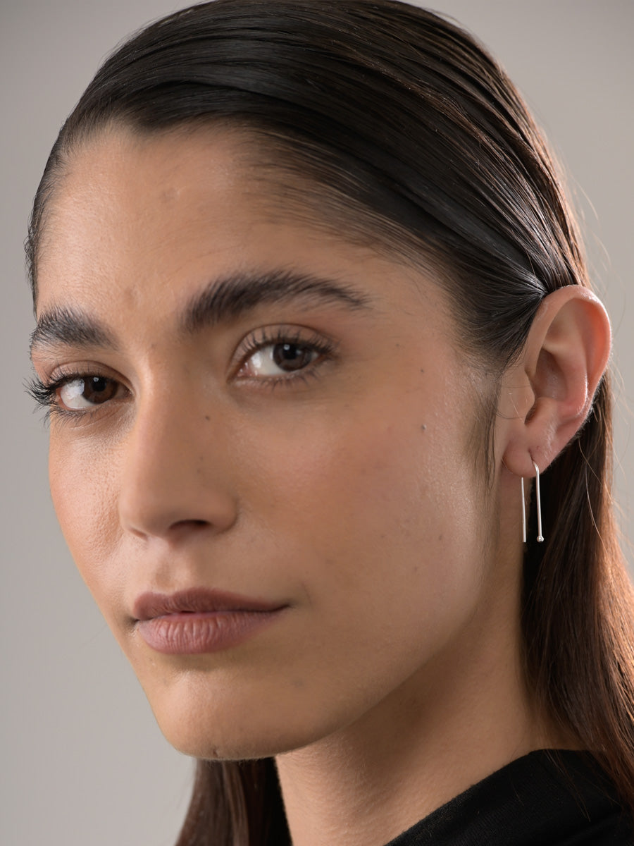 Sterling Silver Thread Through Earrings with Tiny Sphere - Forgotten Tribes