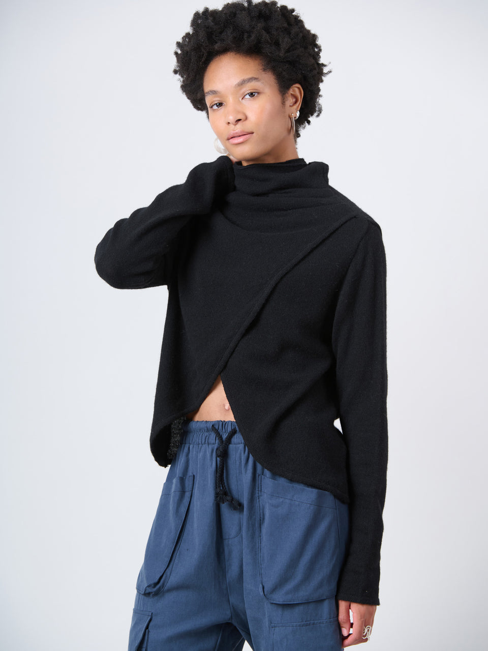 Merino Wool Blend Wrap Front Sweater