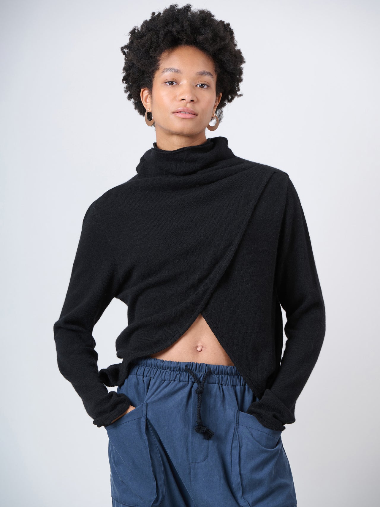 Merino Wool Blend Wrap Front Sweater