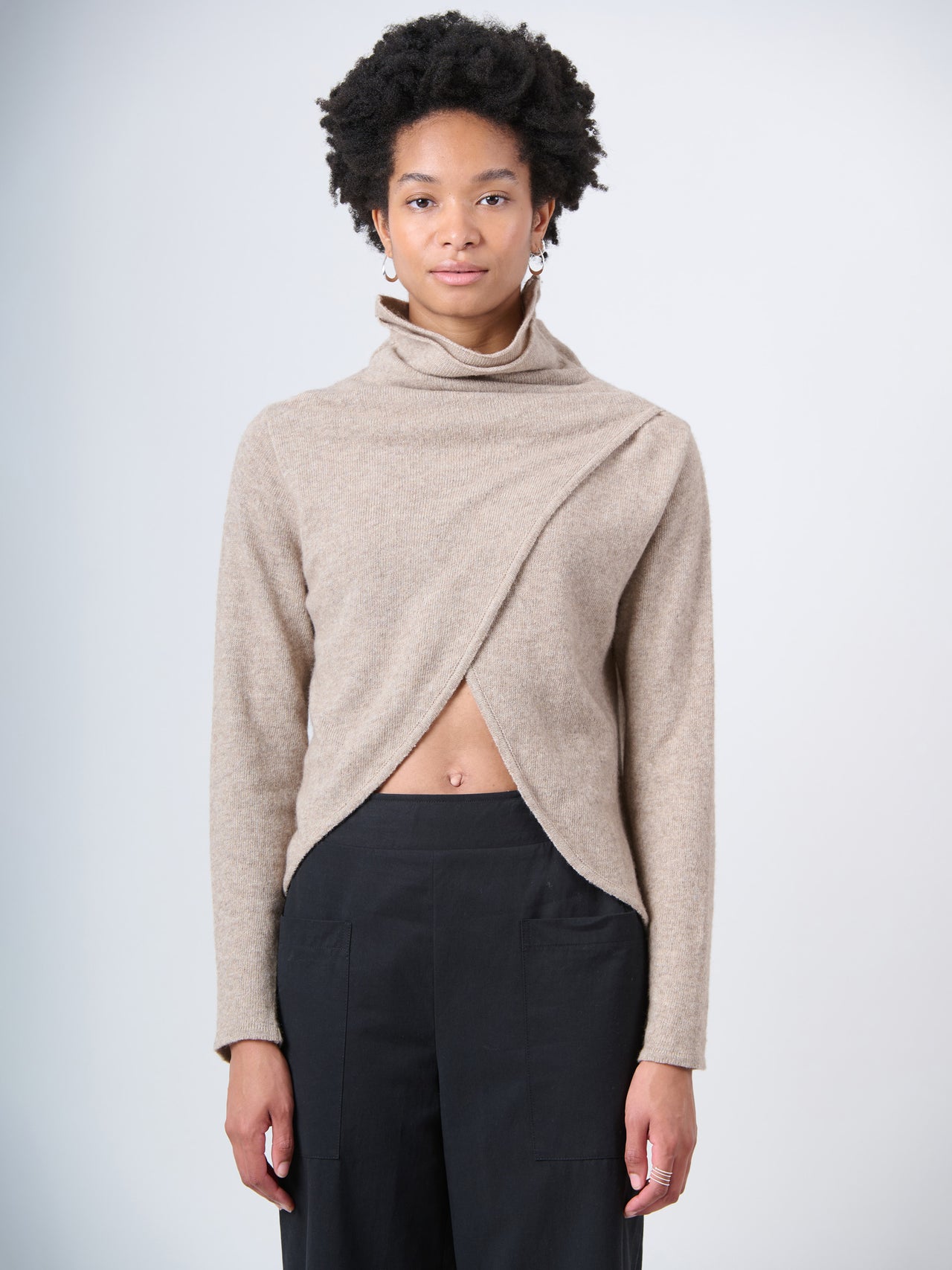 Merino Wool Blend Wrap Front Sweater