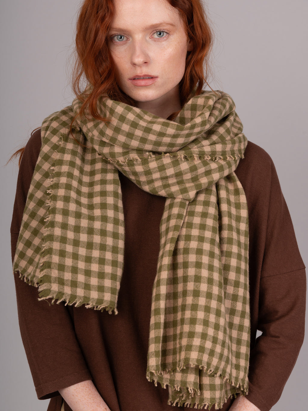 Boiled Wool Silk Blend Green Check Scarf – Forgotten Tribes